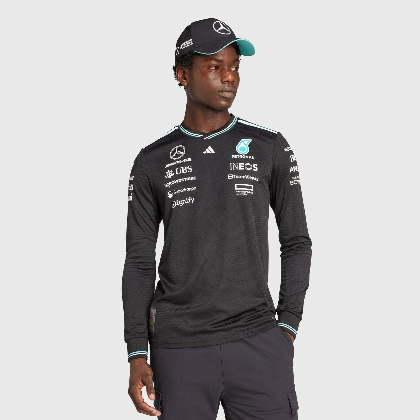 adidas 2025 Authentic Long Sleeve Driver T-shirt - Mercedes-AMG F1 ...